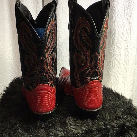 Shoes | Vintage Black And Red Leather Cowboy Boots | Poshmark